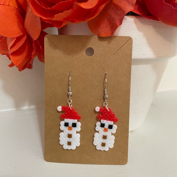 Hand Crafted | Jewelry | Perler Bead Snowman Earrings | Poshmark